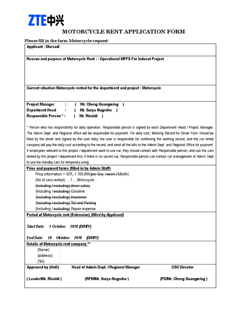 MOTORCYCLE RENTAL FORM | PDF