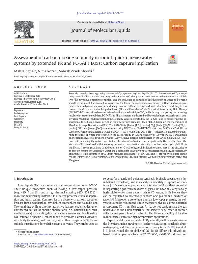 Journal of Molecular Liquids: Mahsa Aghaie, Nima Rezaei, Sohrab ...