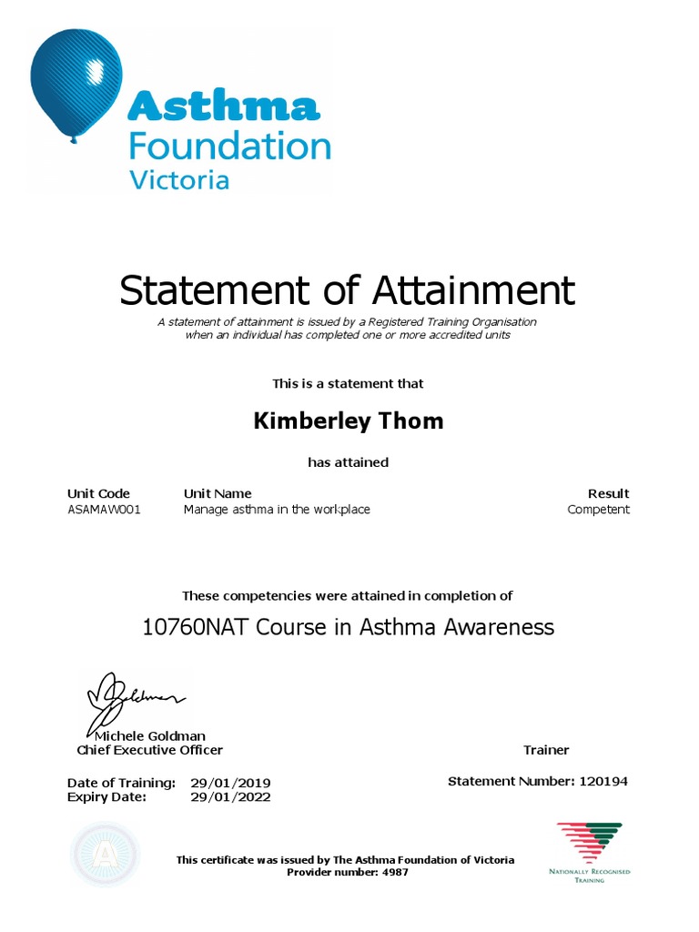 Asthma Management Training Certificate | PDF