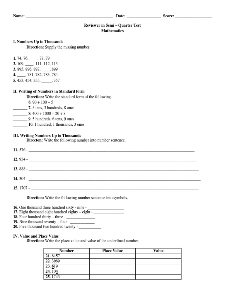 90 + 100 + 5 - 7. 5 Tens, 3 Hundreds, 8 Ones - 8. 400 + 1000 + 20 + 8 ...