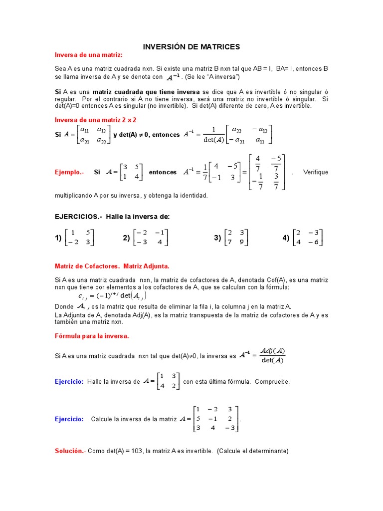 2 Inversion de Matrices | PDF | Matriz (Matemáticas) | Relaciones ...