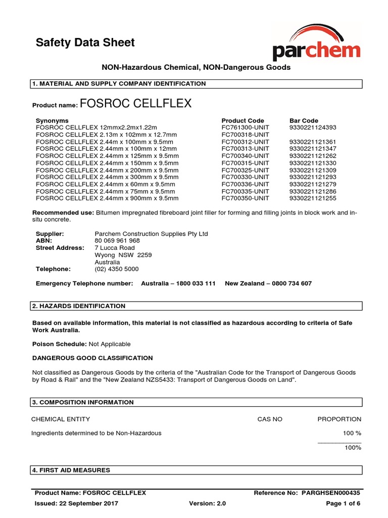 MSDS Fosroc Flexcell | PDF | Dangerous Goods | Toxicity