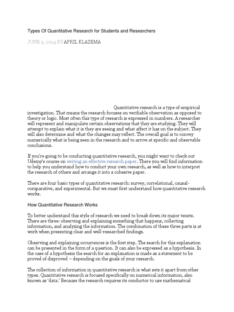 Types of Quantitative Research For Students and Researchers | PDF ...