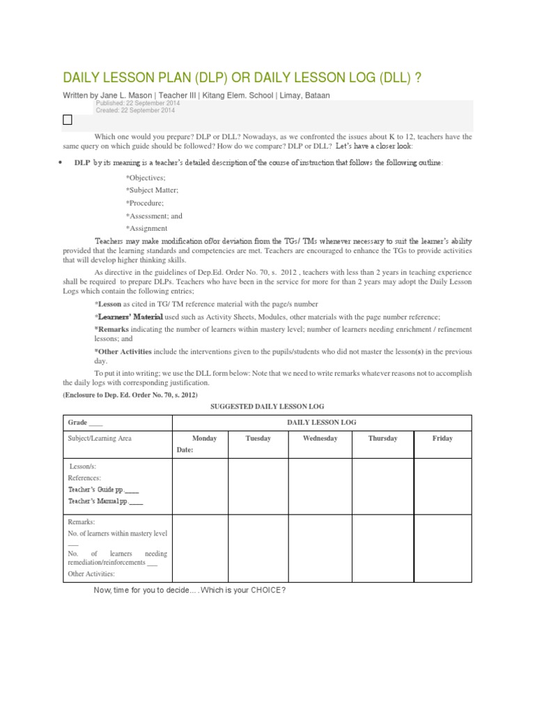 DLP vs DLL: Key Differences Explained | PDF | Teachers | Lesson Plan