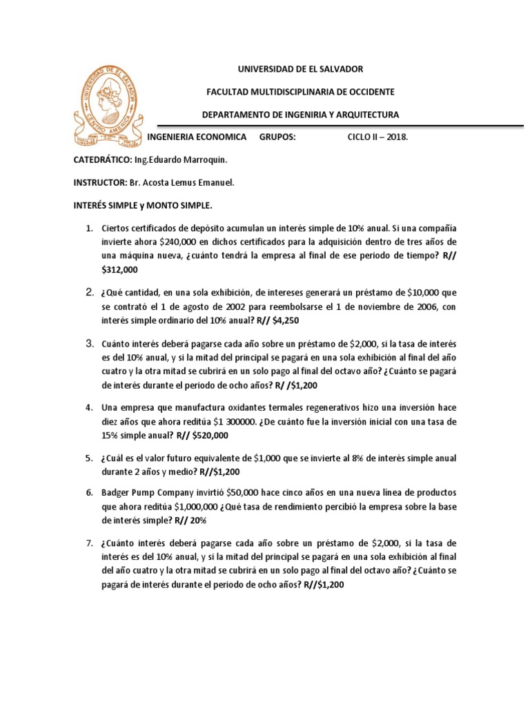 Guia 1 Ingecon PDF | PDF | Interés | Euro