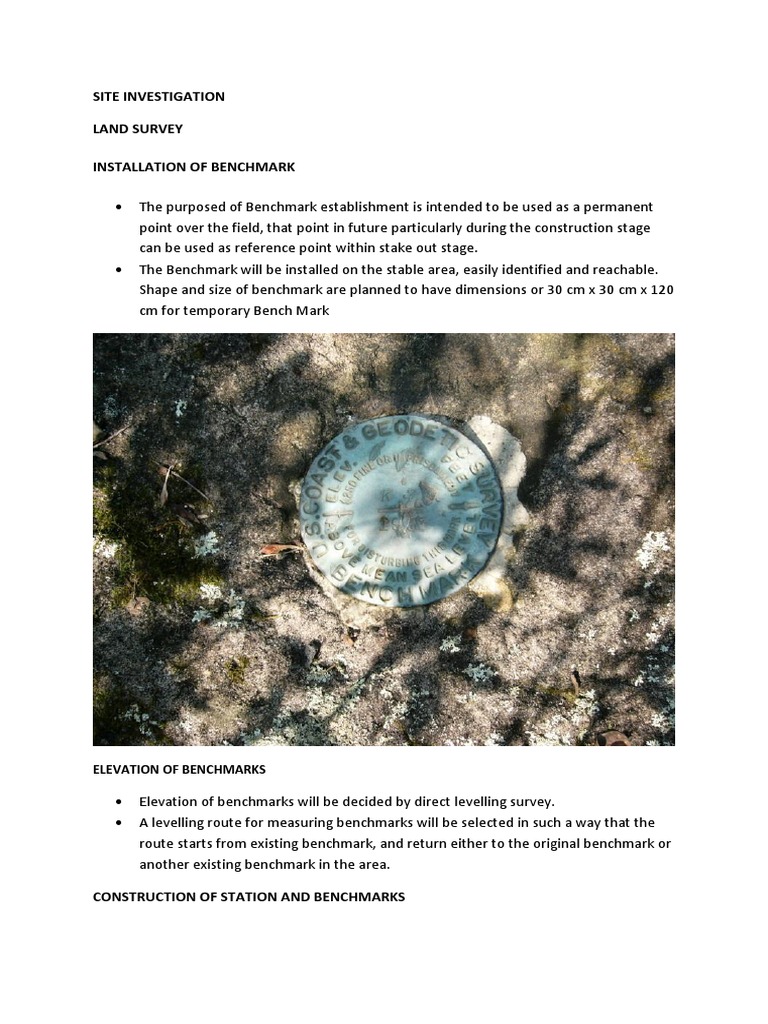Site Investigation Land Survey Installation of Benchmark | PDF ...