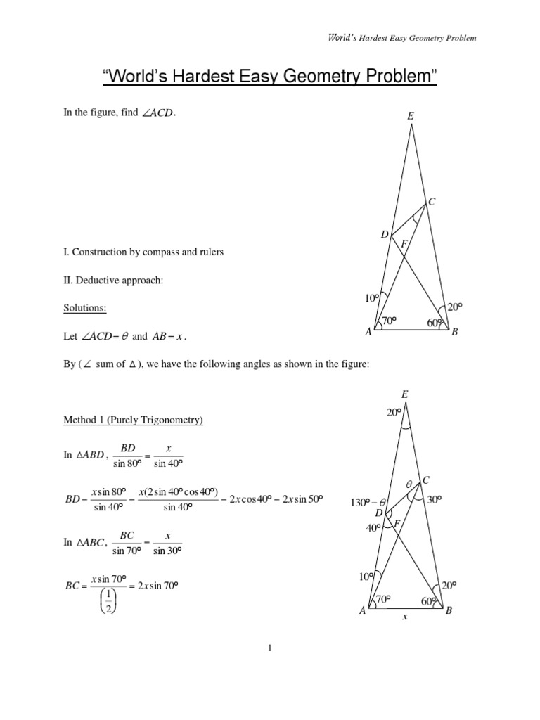 "World's Hardest Easy Geometry Problem": ACD E | PDF | Sine ...