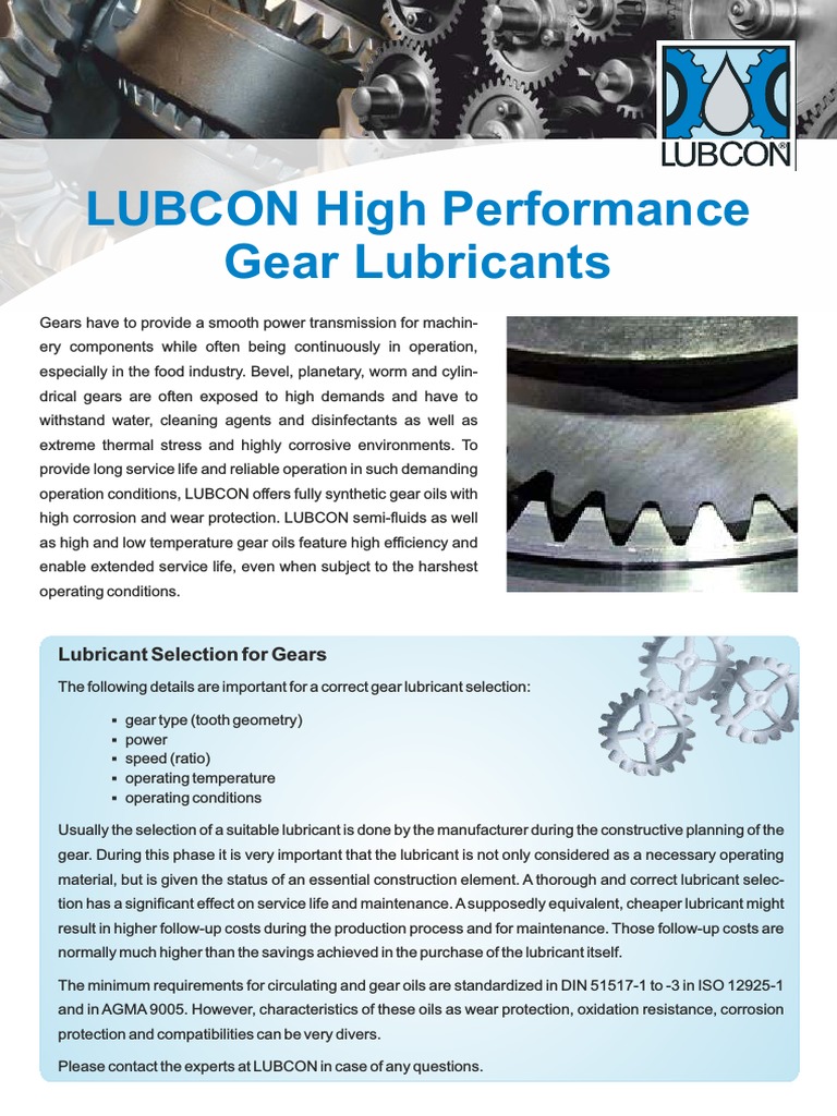 LUBCON High Performance Gear Lubricants en | PDF | Gear | Corrosion