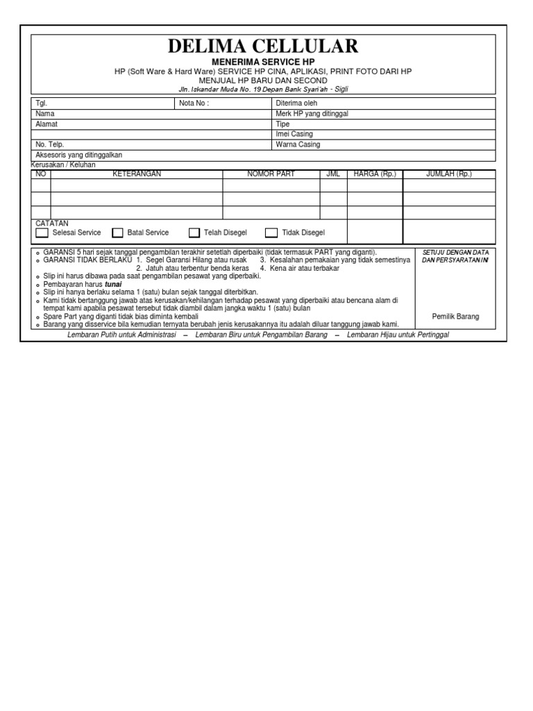 Nota Service dan Pembelian HP | PDF