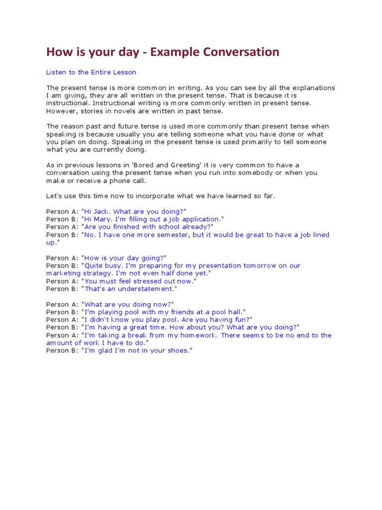 How Is Your Day - Example Conversation | PDF