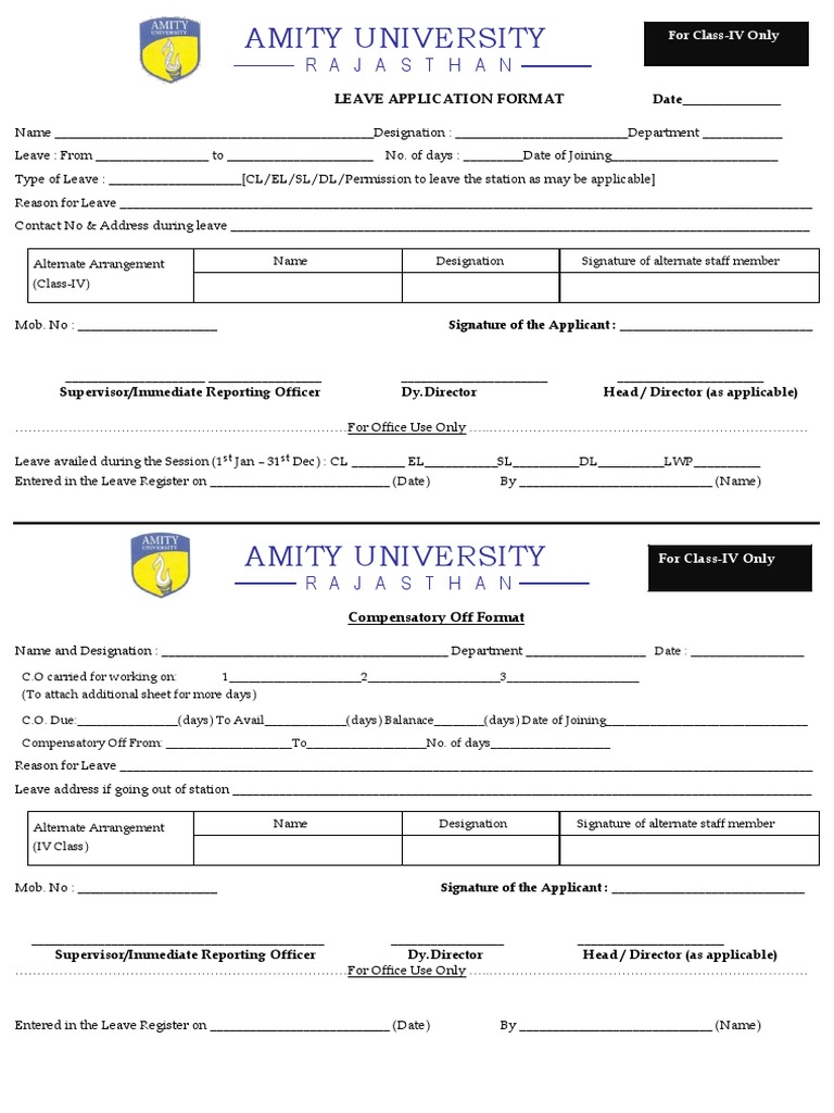 Amity University Rajasthan Leave Forms | PDF | Business