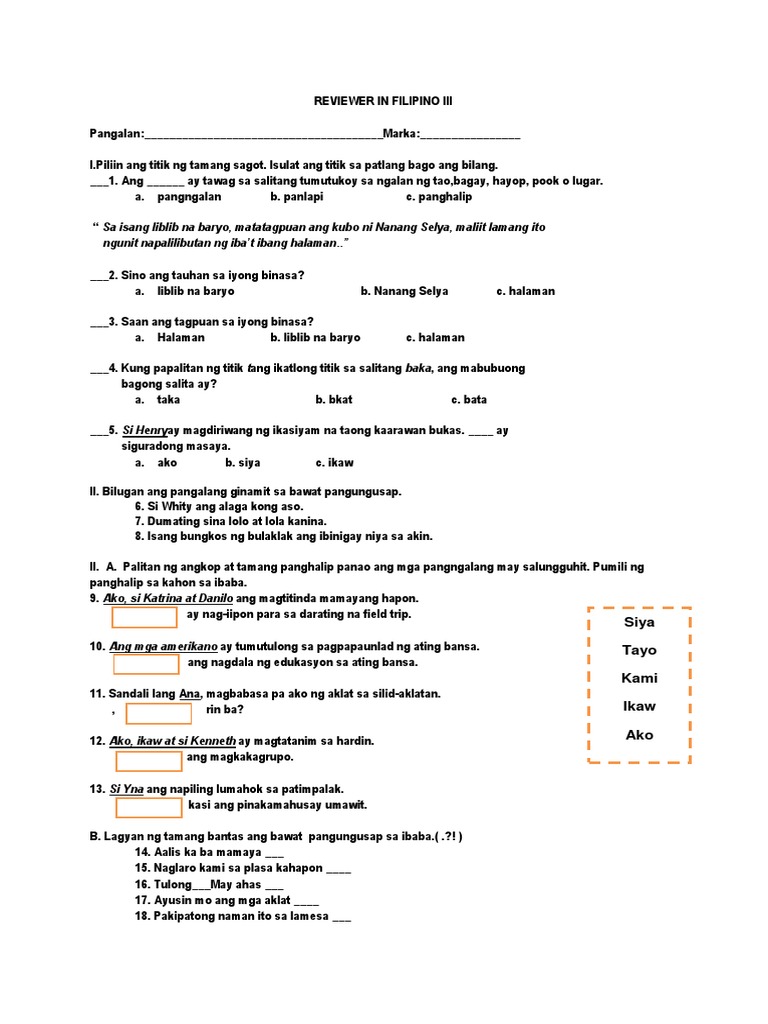 Reviewer For Grade 3 | PDF