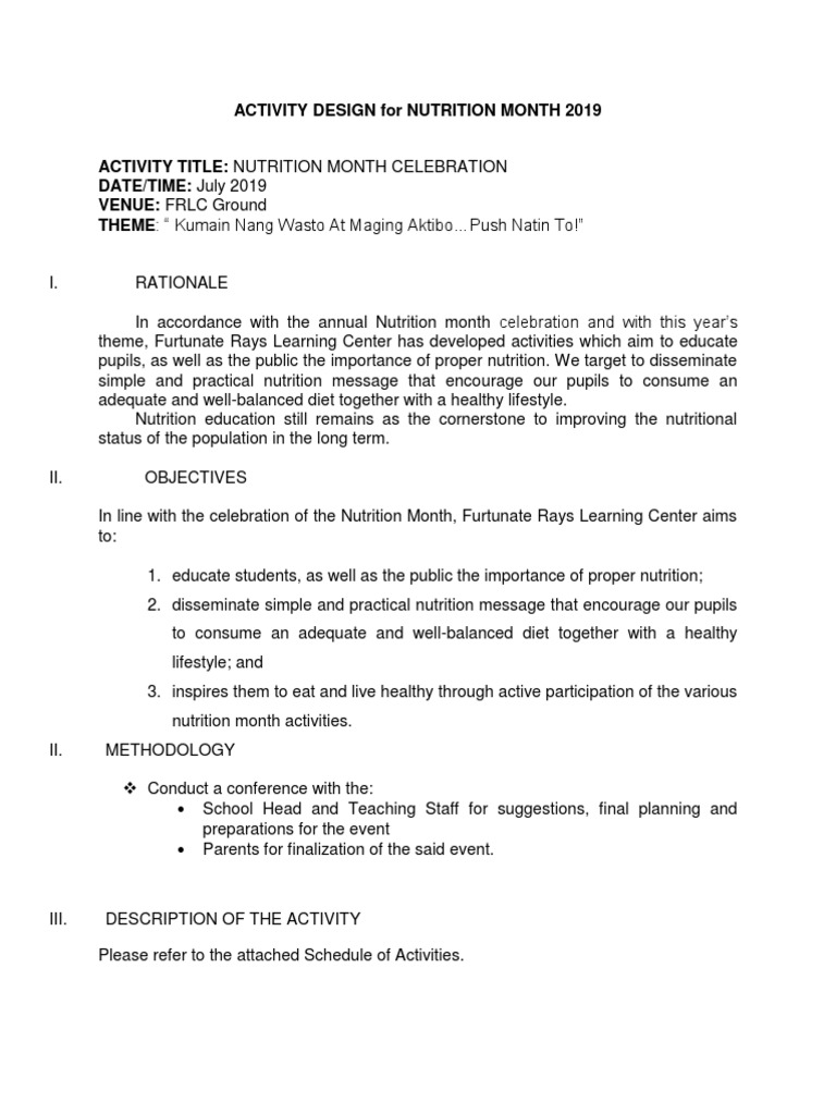 Nutrition Month Proposal | Download Free PDF | Food And Drink