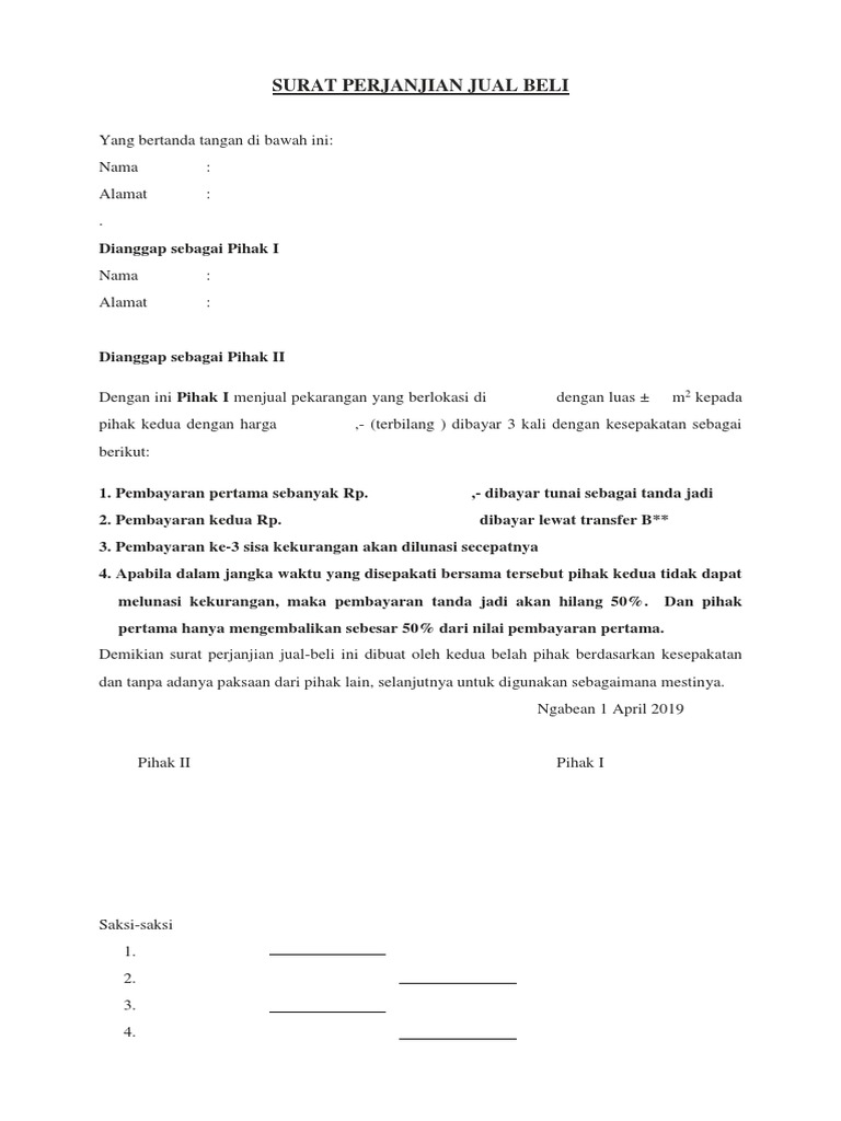 Contoh Surat Perjanjian Jual Beli Cicil 3x | PDF