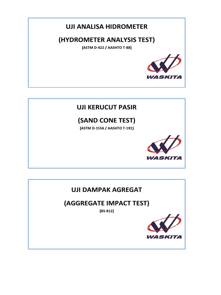 Uji Analisa Hidrometer (Hydrometer Analysis Test) : (ASTM D-422 ...