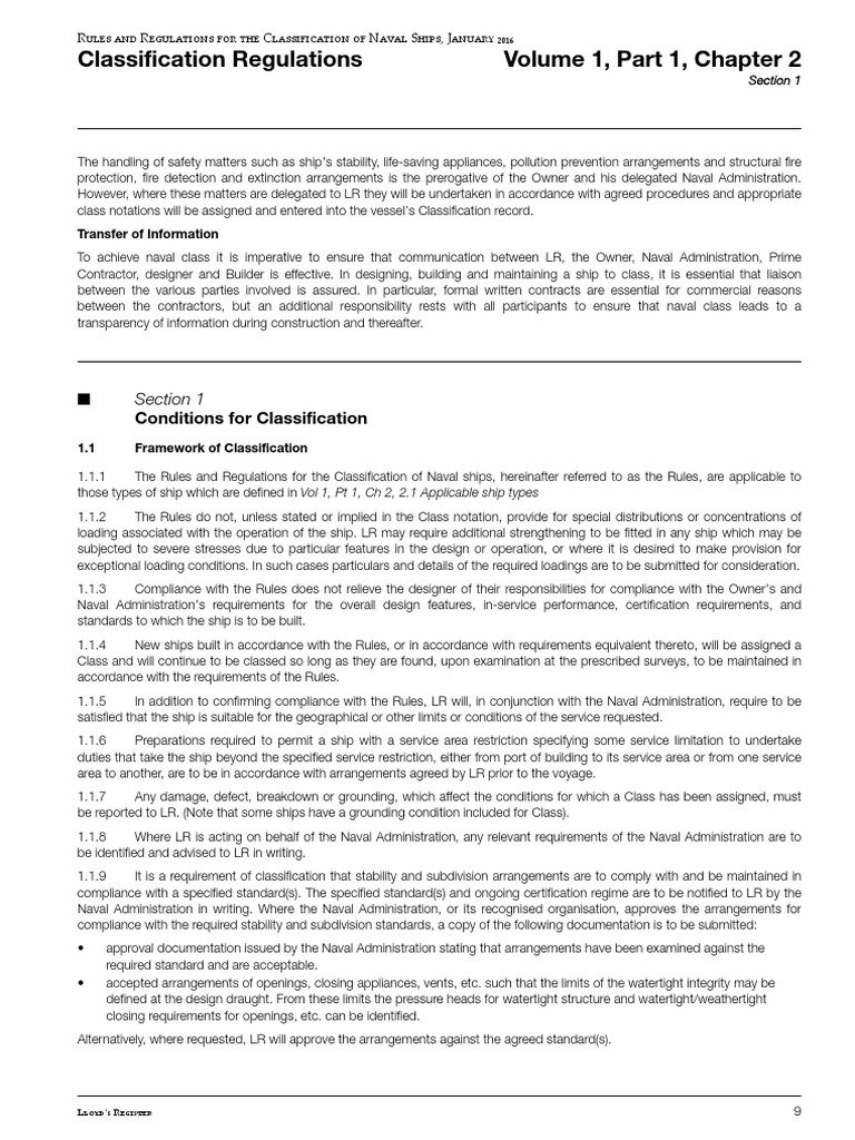 Classification Regulations Volume 1, Part 1, Chapter 2: Section 1 | PDF | Ships | Virtue