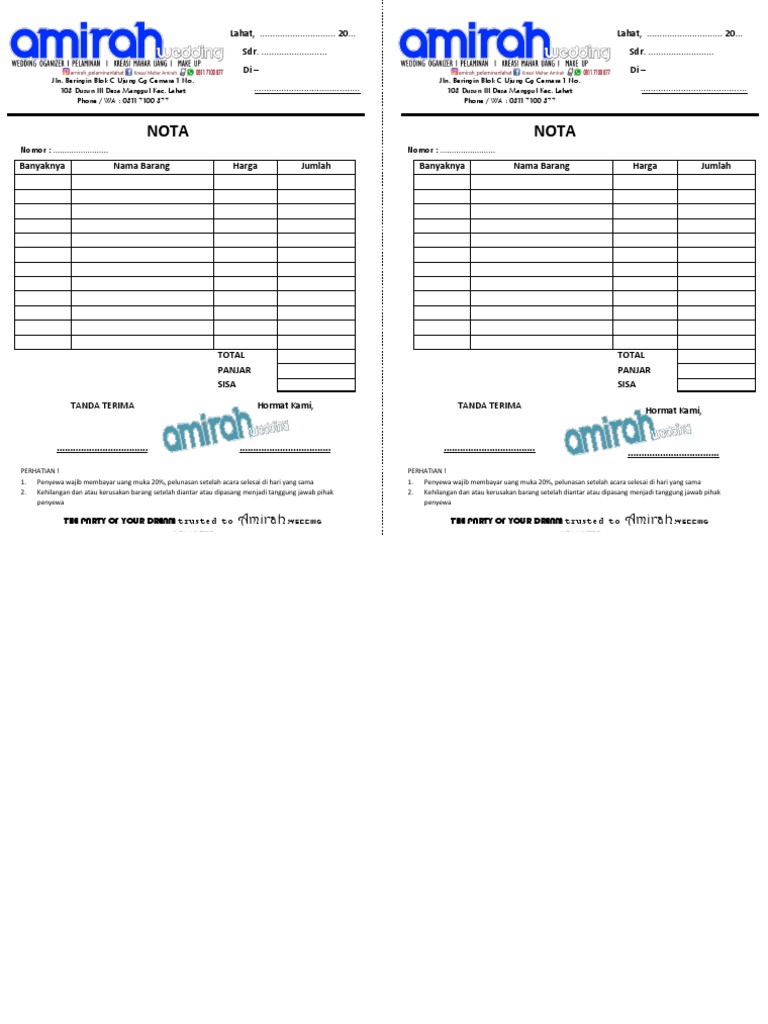 Contoh Nota Wedding Organizer | PDF