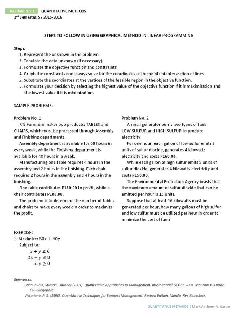 Steps To Follow in Using Graphical Method in Linear Programming | PDF ... Steps To Follow in Using Graphical Method in Linear Programming | PDF ...