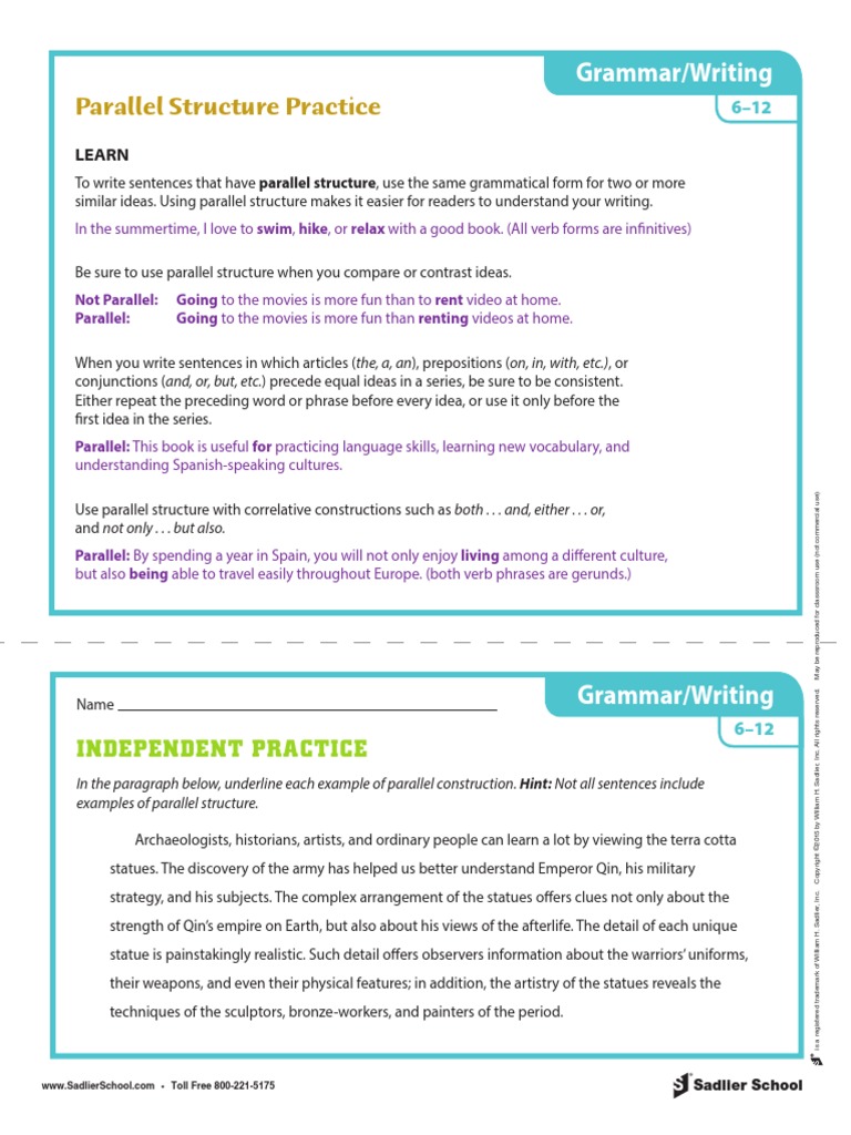 Parallel Structure Practice Activity Gr6 12 | Download Free PDF ...