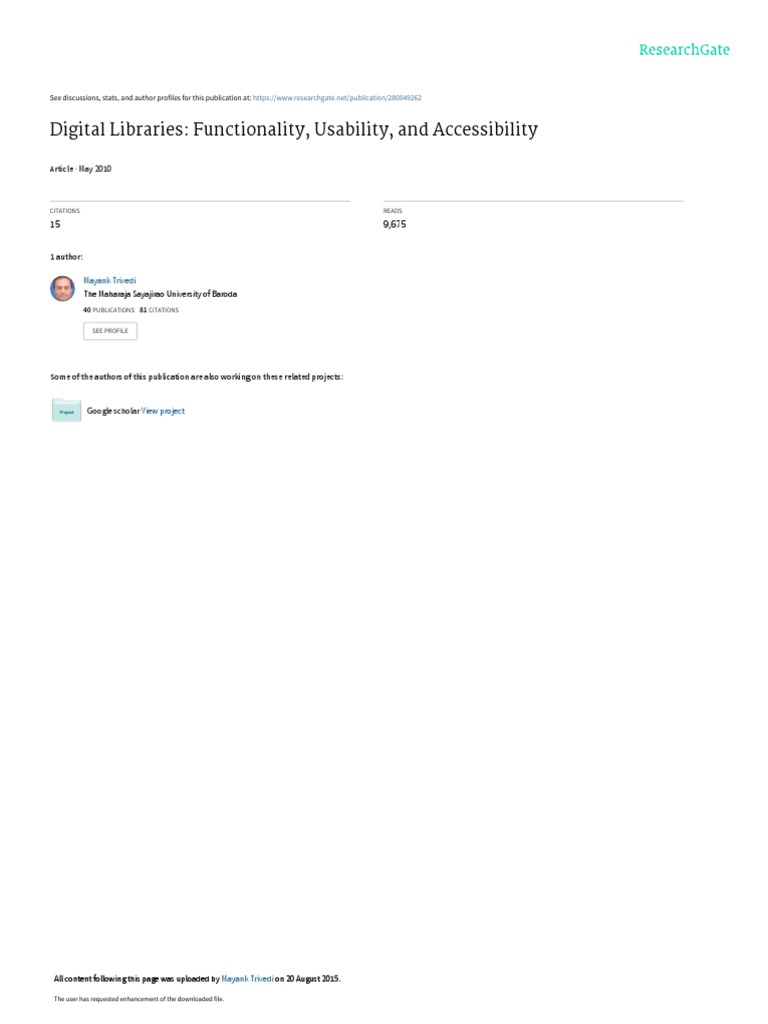 Digital Libraries: Functionality, Usability, and Accessibility | PDF | Digital Library | Libraries