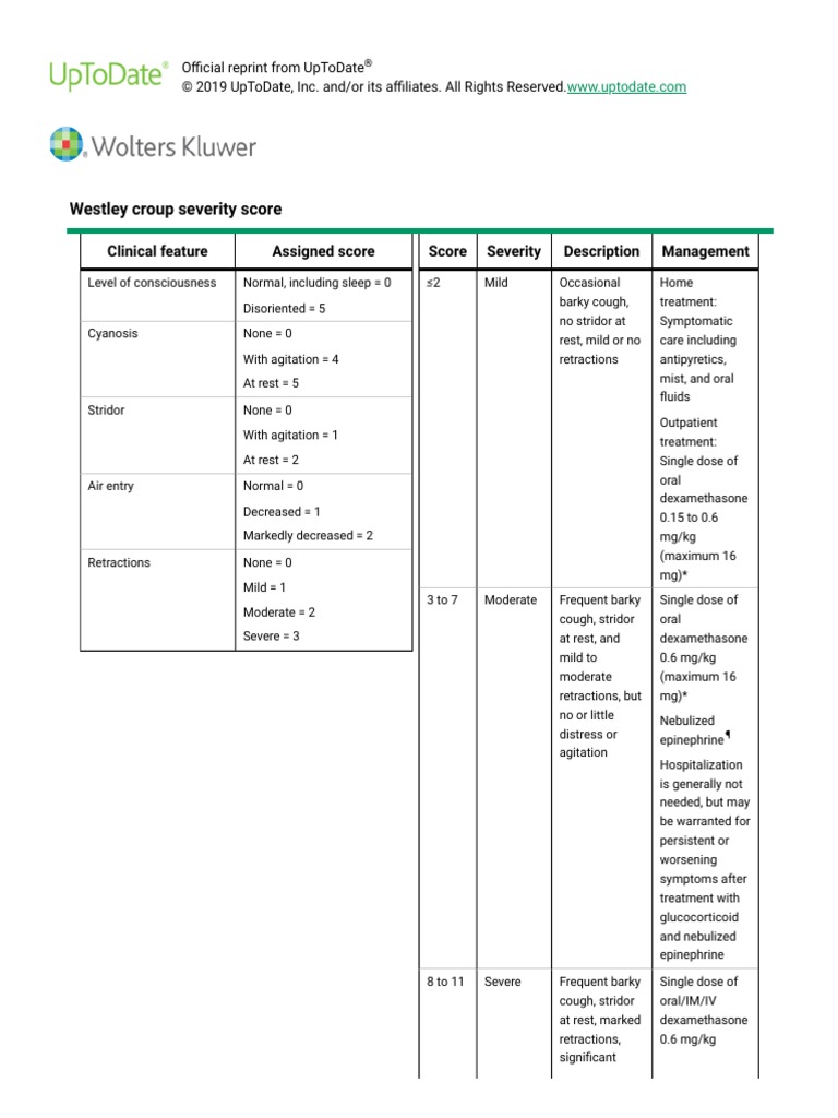Croup Severity Score - UpToDate | PDF | Medical Treatments | Clinical ...