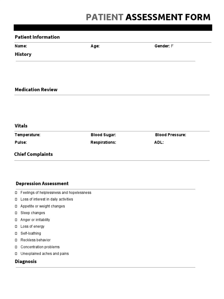 Patient Assessment Form for Depression | PDF