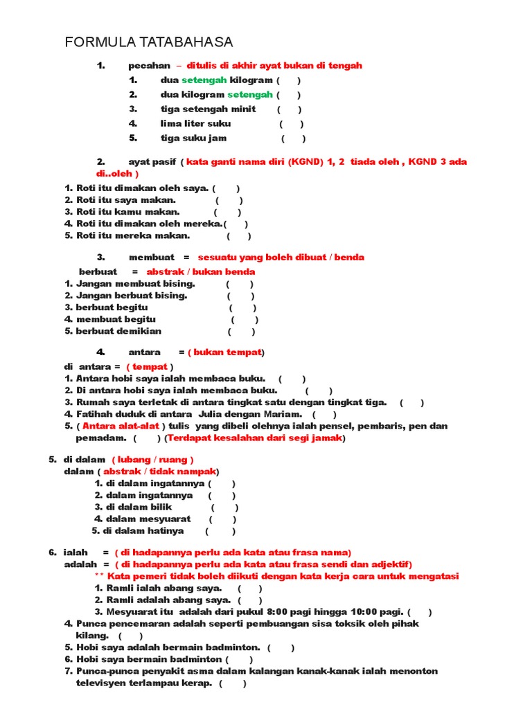 Formula Tatabahasa PMR Dan SPM | PDF