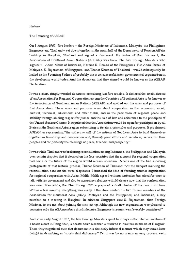 History of ASEAN | PDF | Association Of Southeast Asian Nations | Malaysia