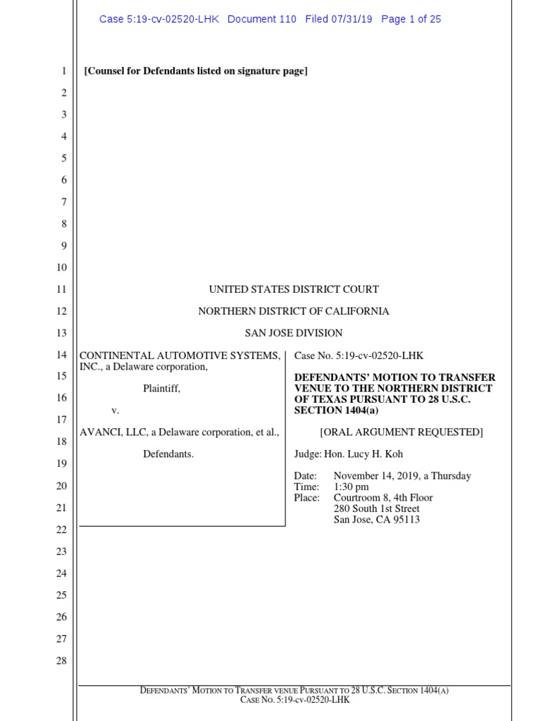 Motion to Transfer Venue to Texas | PDF | Personal Jurisdiction | Venue ...