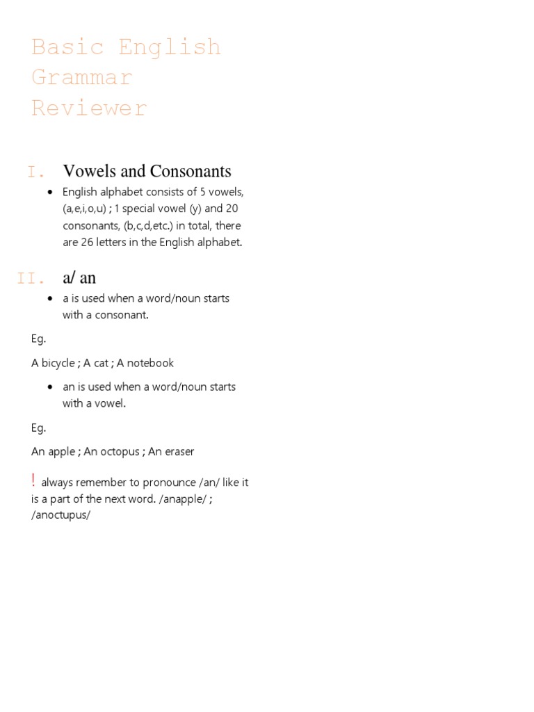 Basic English Grammar Reviewer | PDF | Human Voice | English Language