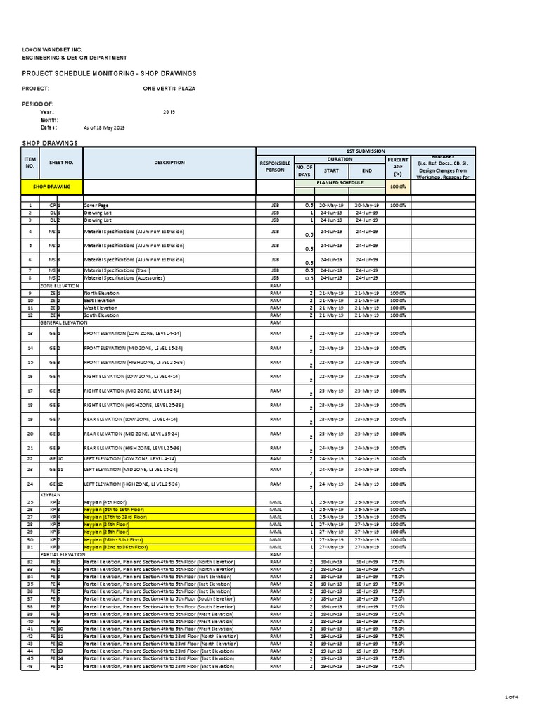 Project Schedule Monitoring - Shop Drawings | PDF | Building Materials ...