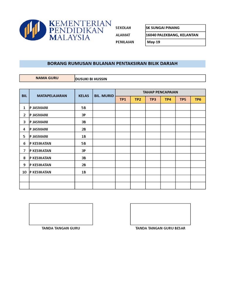 Borang Rumusan Bulanan PBD | PDF