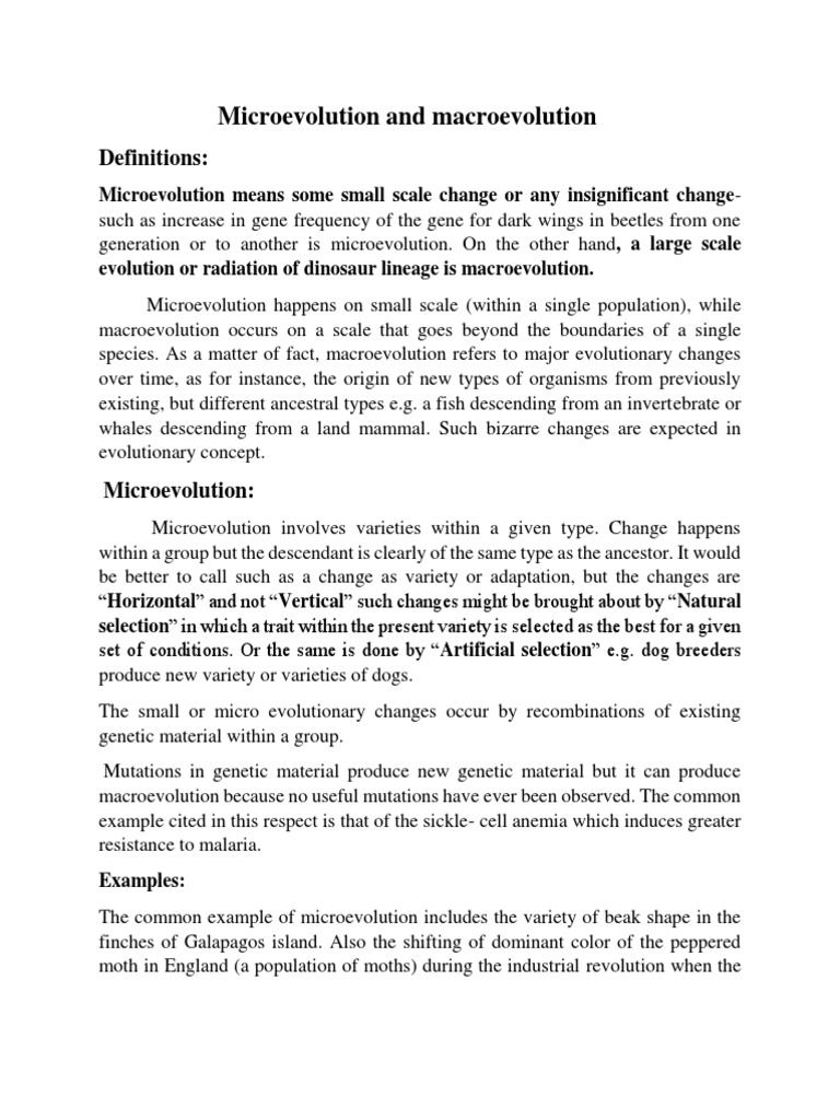 Microevolution and Macroevolution | PDF | Evolution | Paleontological ...