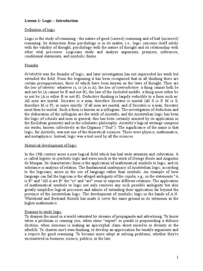 Lesson 1: Logic - Introduction | PDF | Logic | Deductive Reasoning