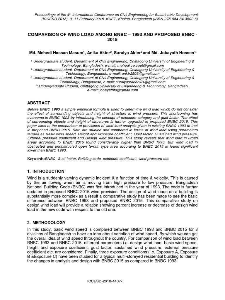 Comparison of Wind Load in BNBC 1993 and 2015 | PDF | Wound | Wind Speed
