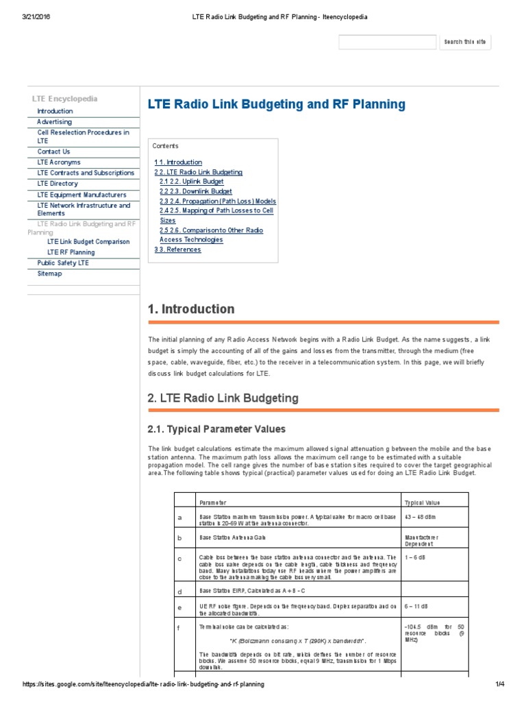 LTE Radio Link Budgeting and RF Planning - Lteencyclopedia | PDF ...