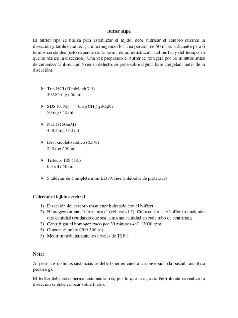 Buffer Ripa: Preparación y Uso en Cerebros | PDF | Solución tampón | Química
