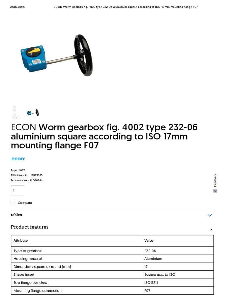 ECON Worm Gearbox Fig. 4002 Type 232-06 Aluminium Square According To ...