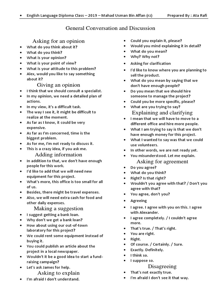 General Conversation and Discussion | PDF