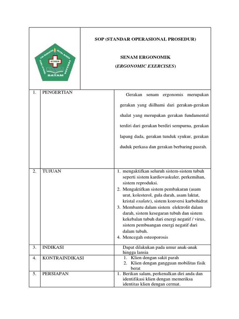 Sop Senam Ergonomik | PDF