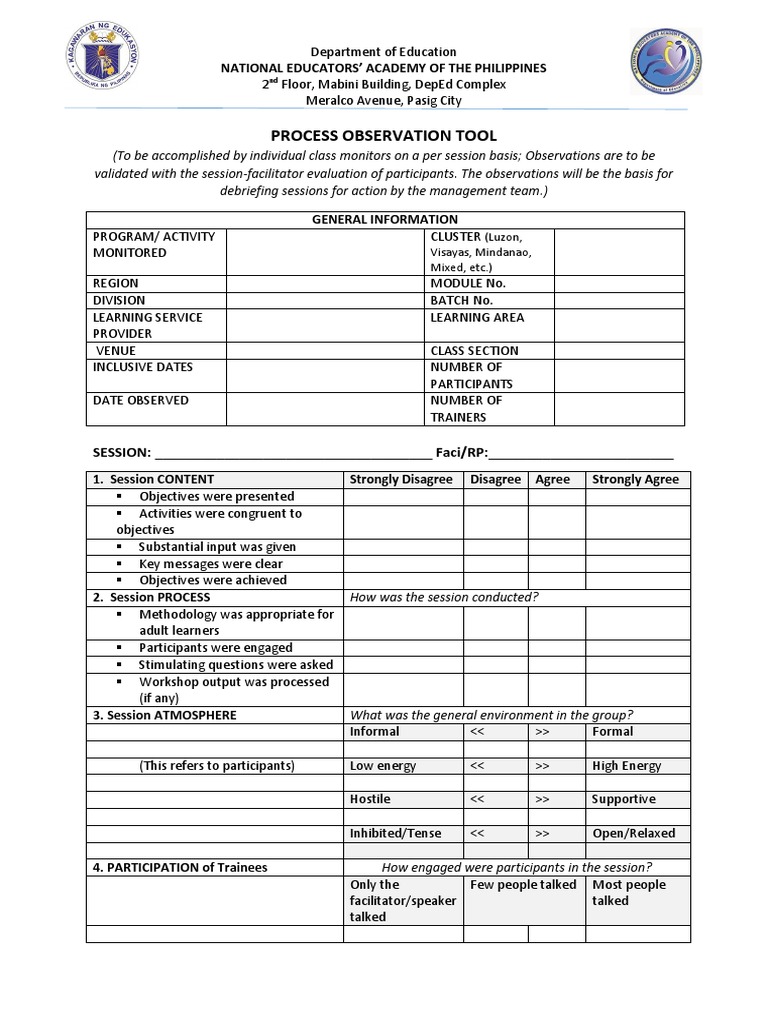Process Observation Tool for Educators | PDF | Learning | Cognitive Science
