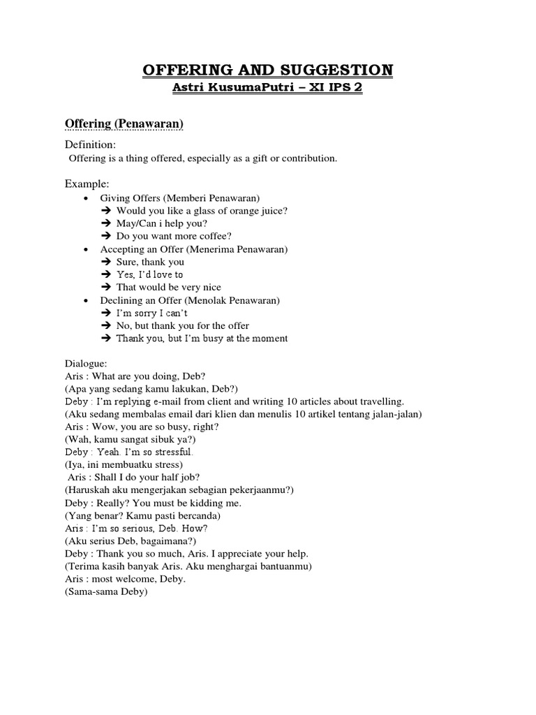 Offering and Suggestion | PDF