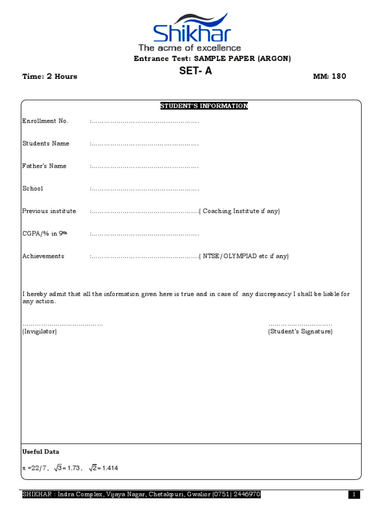 ARGON-SAMPLE-PAPER 10th PDF | PDF | Geometric Shapes | Triangle