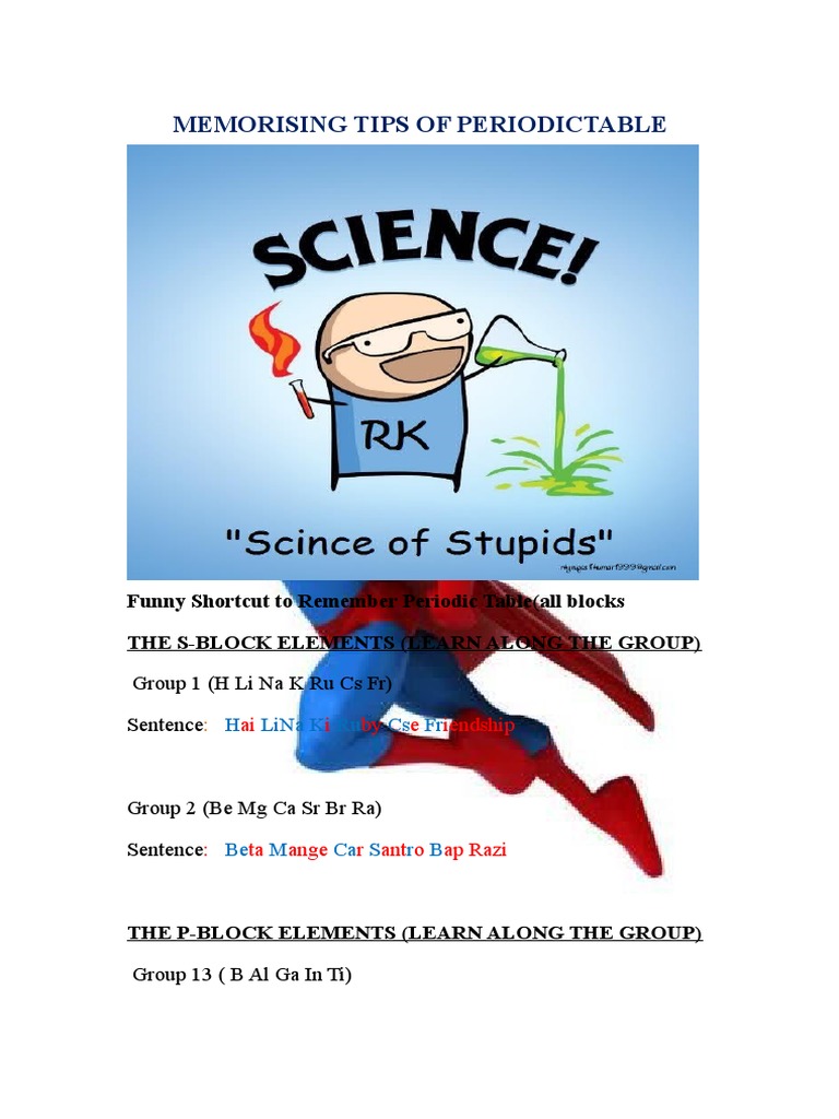 Memorable Mnemonics for Periodic Table | PDF | Sets Of Chemical ...