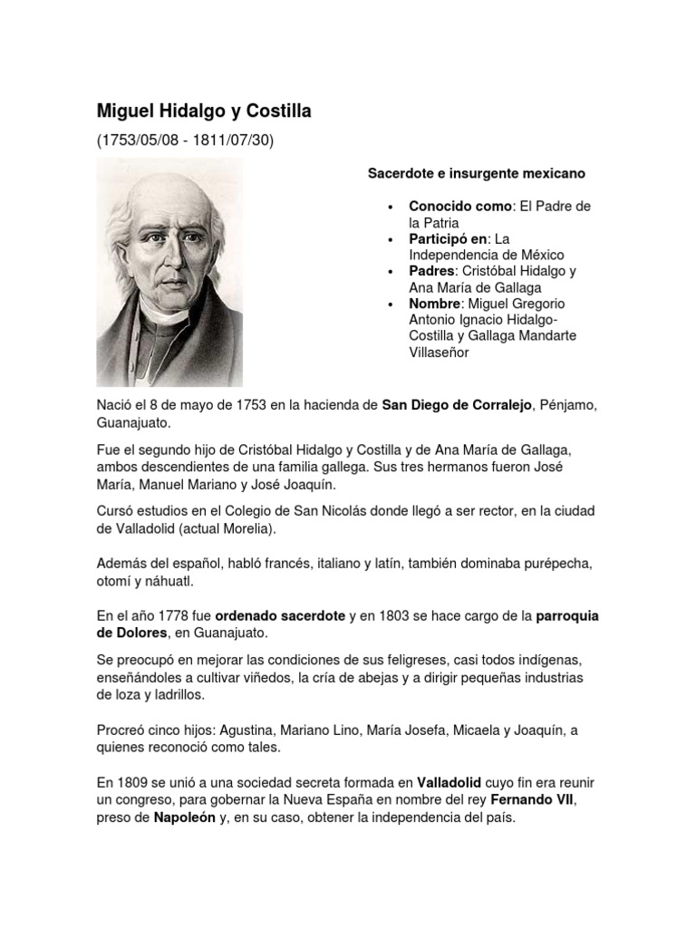 Miguel Hidalgo y Costilla | PDF | Colonización española de las Américas ...