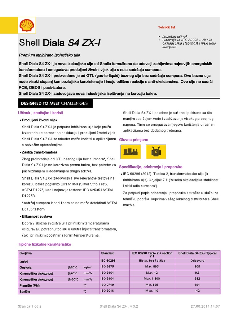 Shell Diala S4 ZX-I Technical Data | PDF