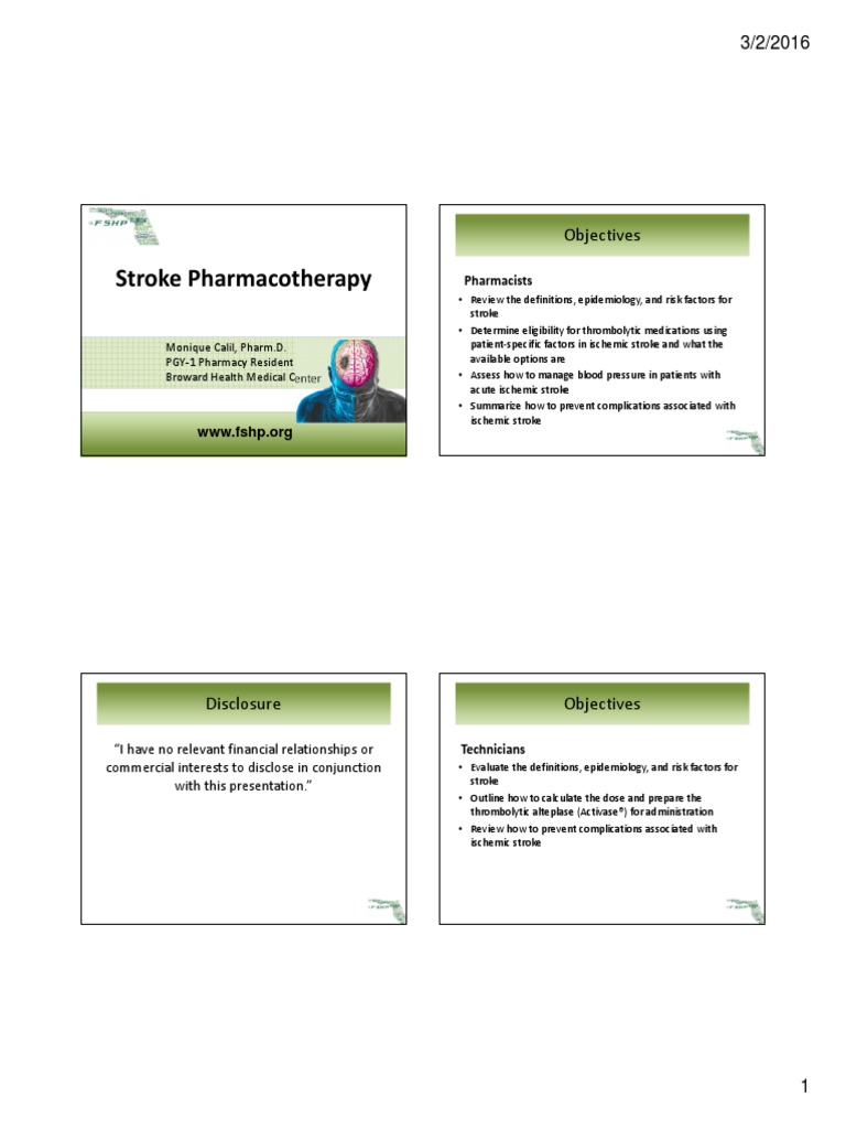 Stroke Pharmacotherapy PP MC | PDF | Stroke | Ischemia