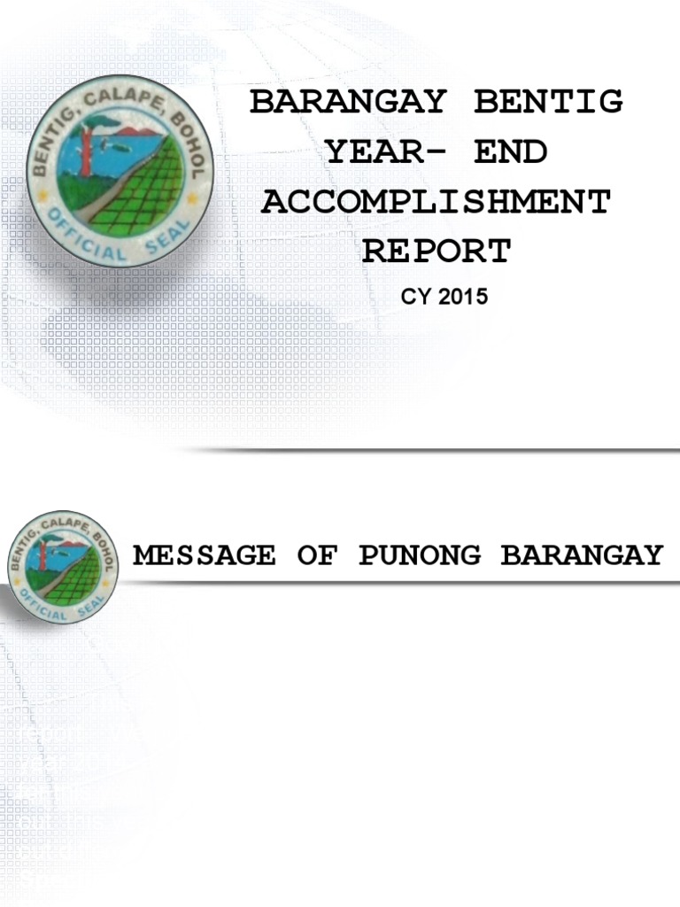 Barangay Bentig 2015 Year-End Accomplishment Report Highlights ...