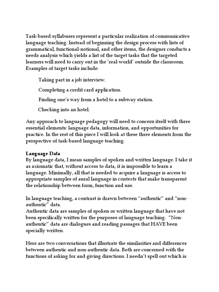 Task Based Syllabus | PDF | Language Education | Goal