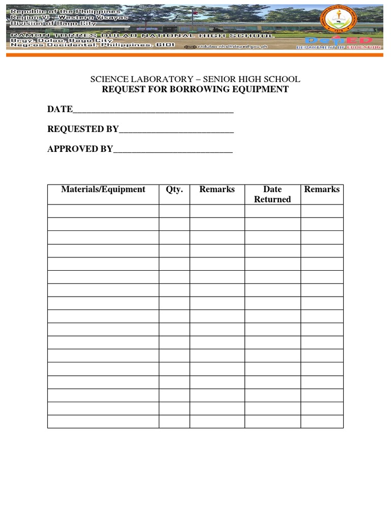 Lab Equipment Borrowing Request Form | PDF | Laboratories | Evaluation ...